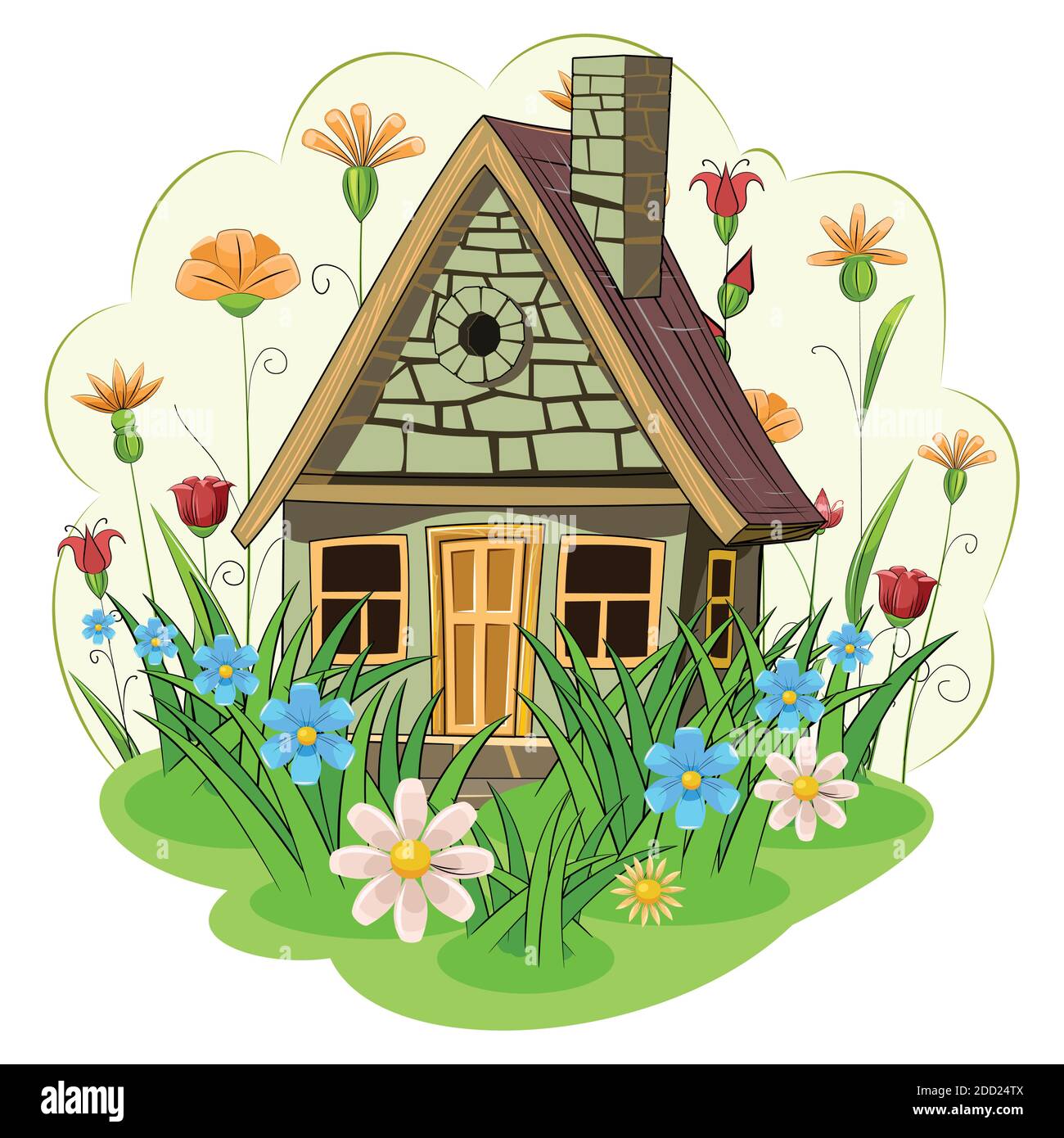 Stone garden house. Fabulous cartoon object. Cute childish style ...