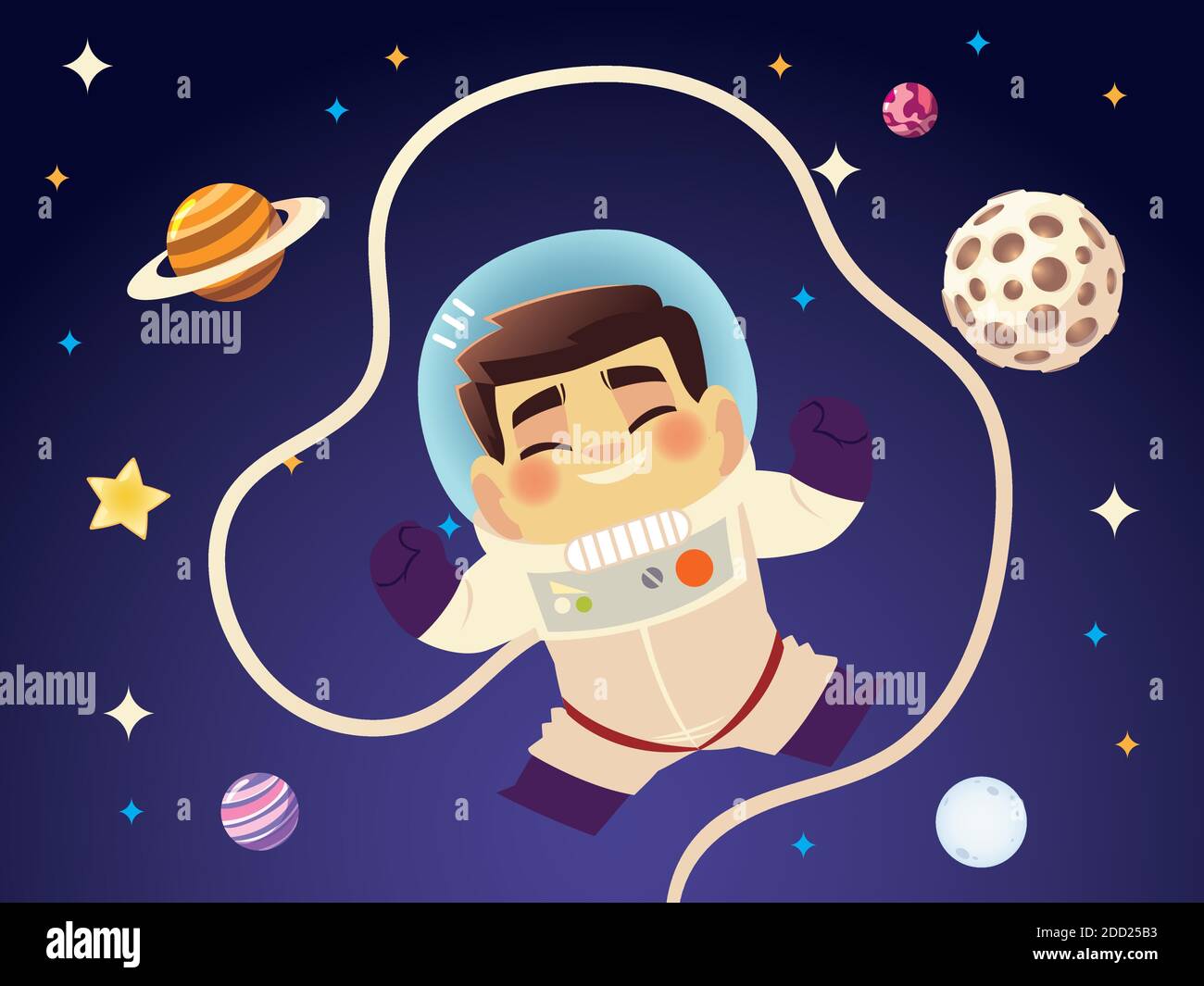 cute astronaut in space with planets galaxy cartoon vector illustration ...