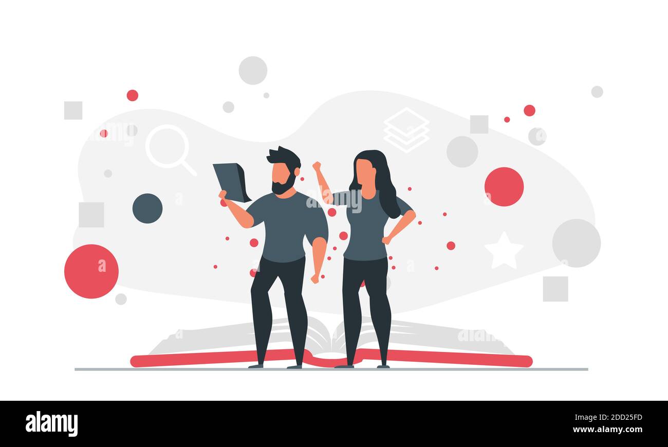 Online people learn from the internet. Man and woman study and get ...