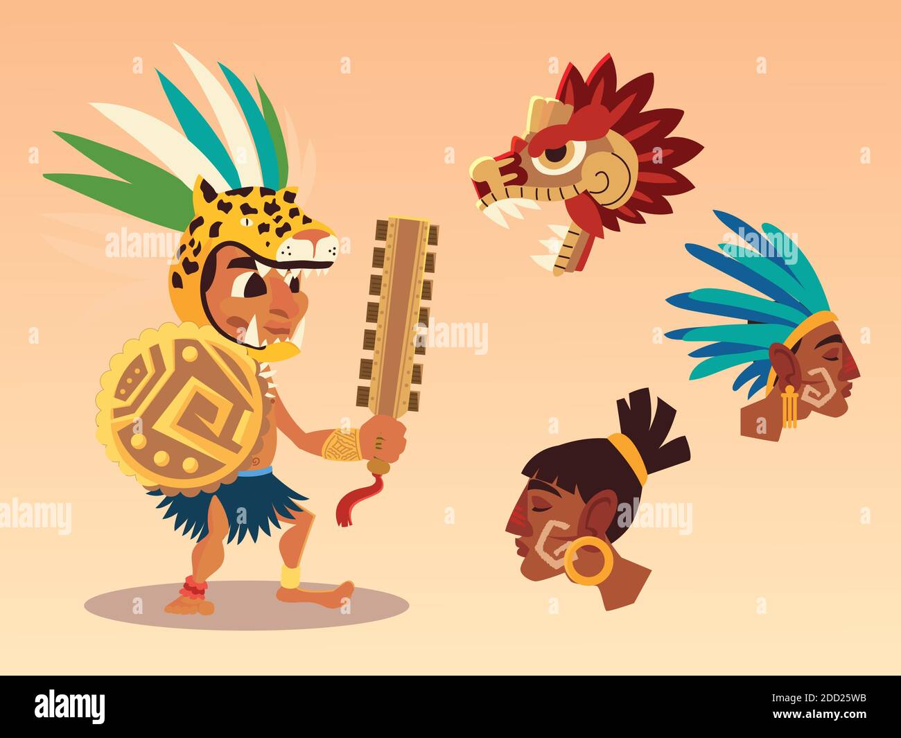 aztec warrior traditional ancient snake culture vector illustration ...