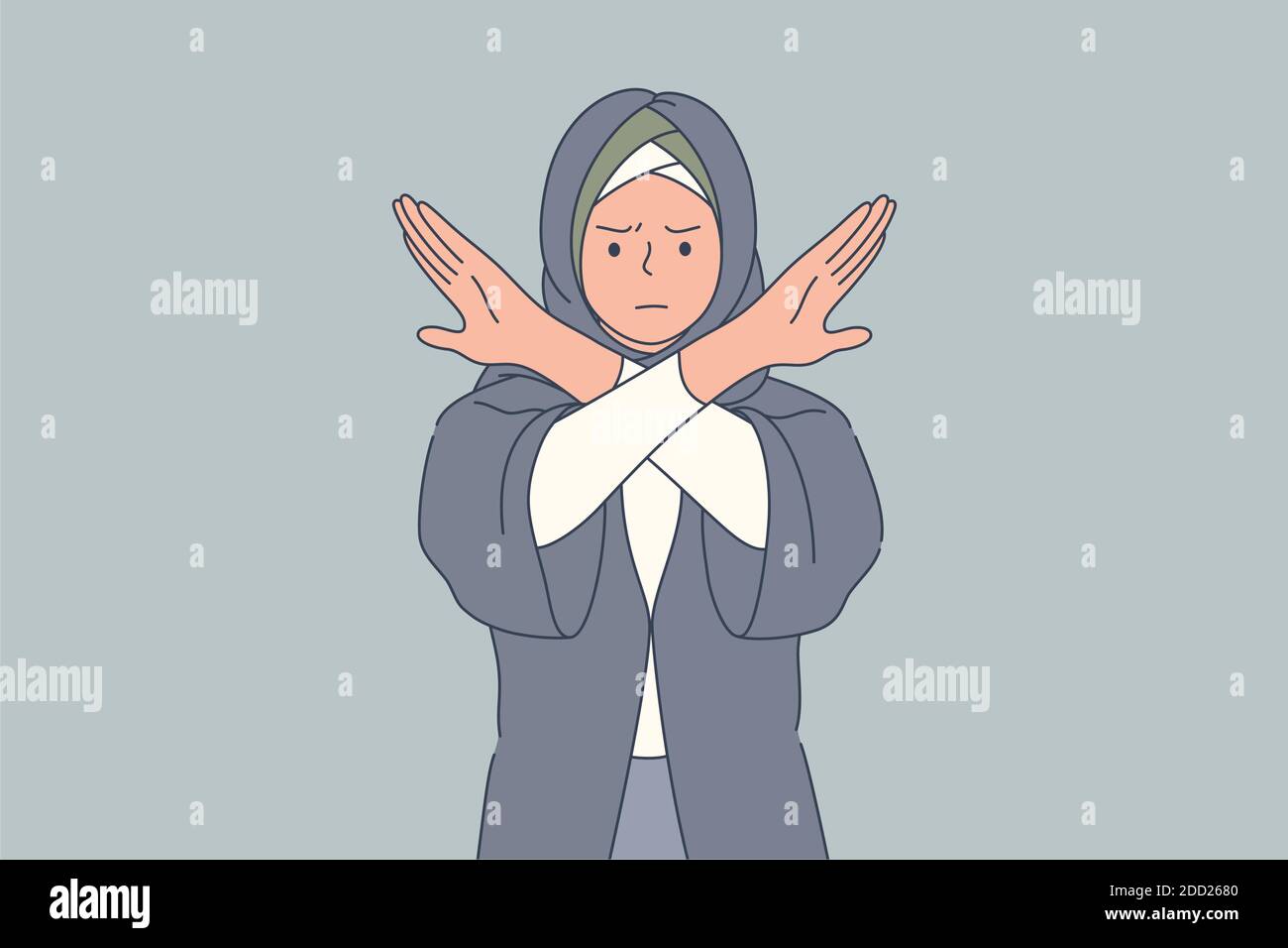 Emotion, face, rejection, prohibition, denial concept. Young angry sad ...