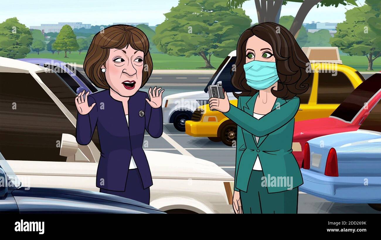 OUR CARTOON PRESIDENT, from left: U.S. Senator Susan Collins, reporter ...