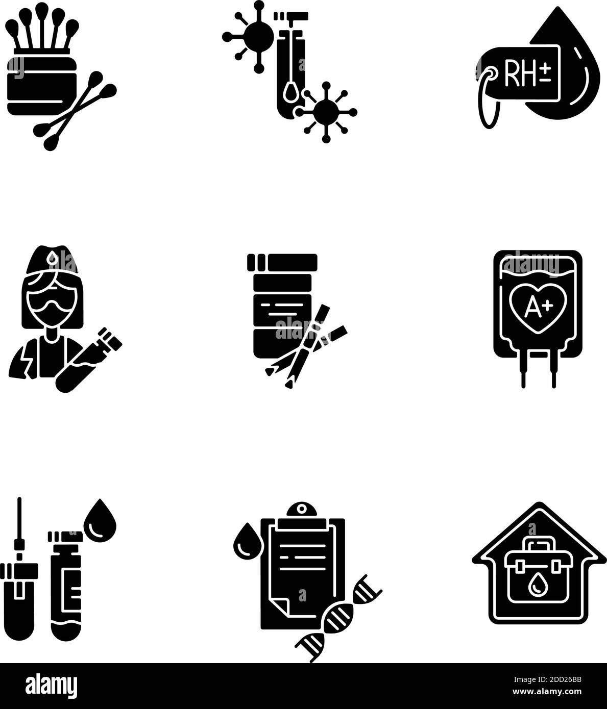 Medical diagnosis black glyph icons set on white space Stock Vector ...