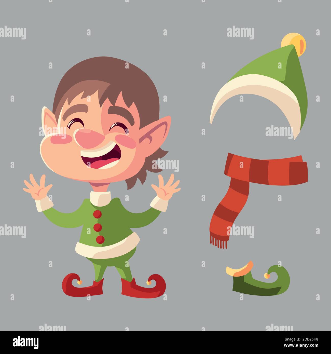 christmas helper boot hat scarf cartoon character vector illustration ...