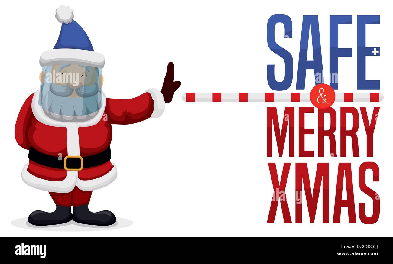 Happy Santa Claus with face shield, promoting safe distancing during ...
