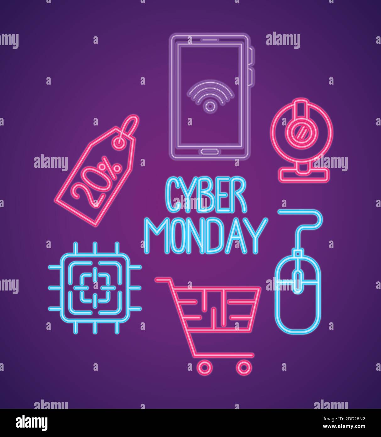 cyber monday neon lettering with set icons Stock Vector Image & Art - Alamy