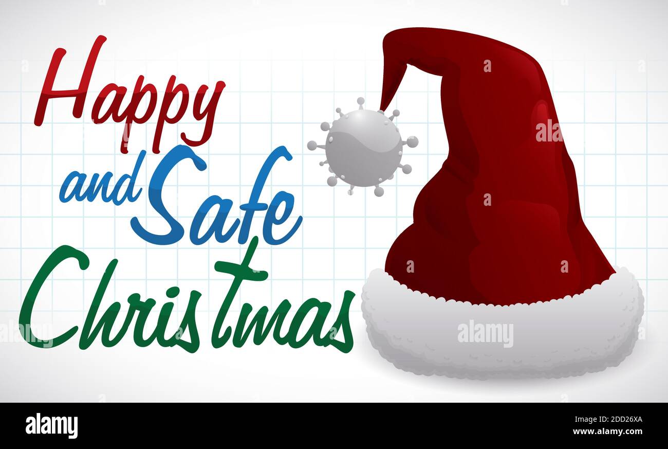 Santa's hat decorated with COVID-19 representation pompom, over squared ...