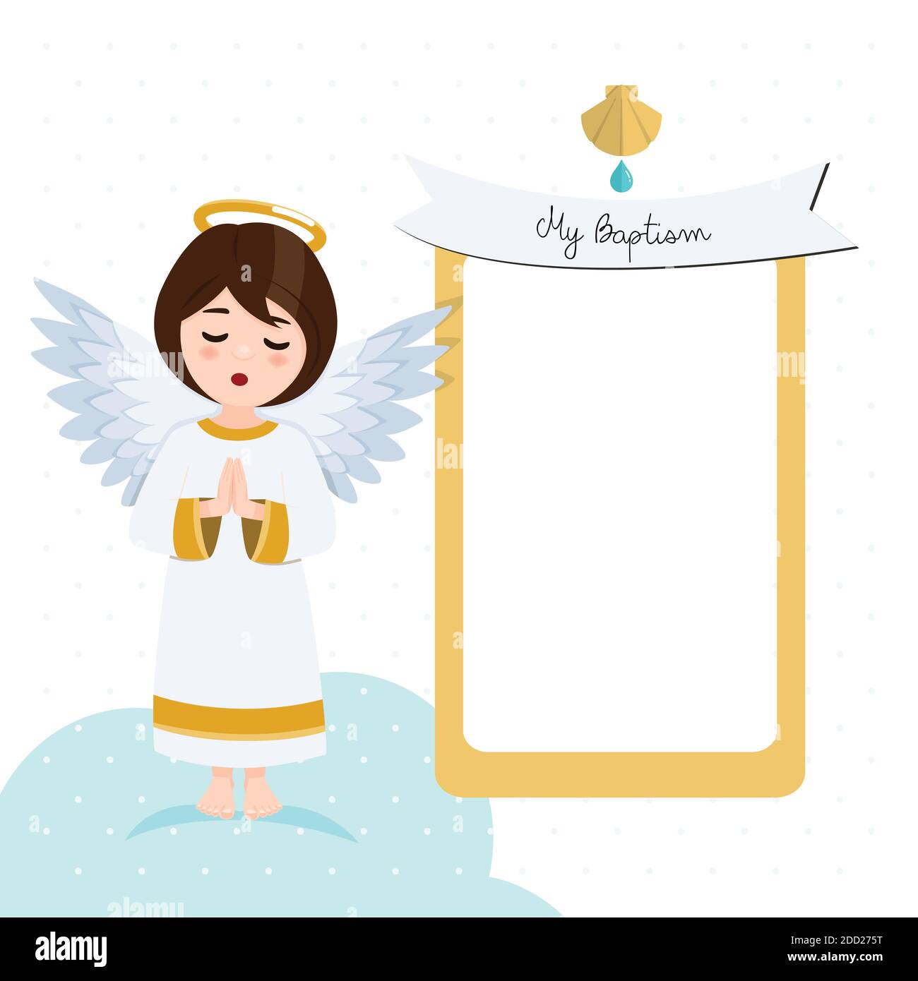 Praying angel. Baptism invitation with message and white background ...