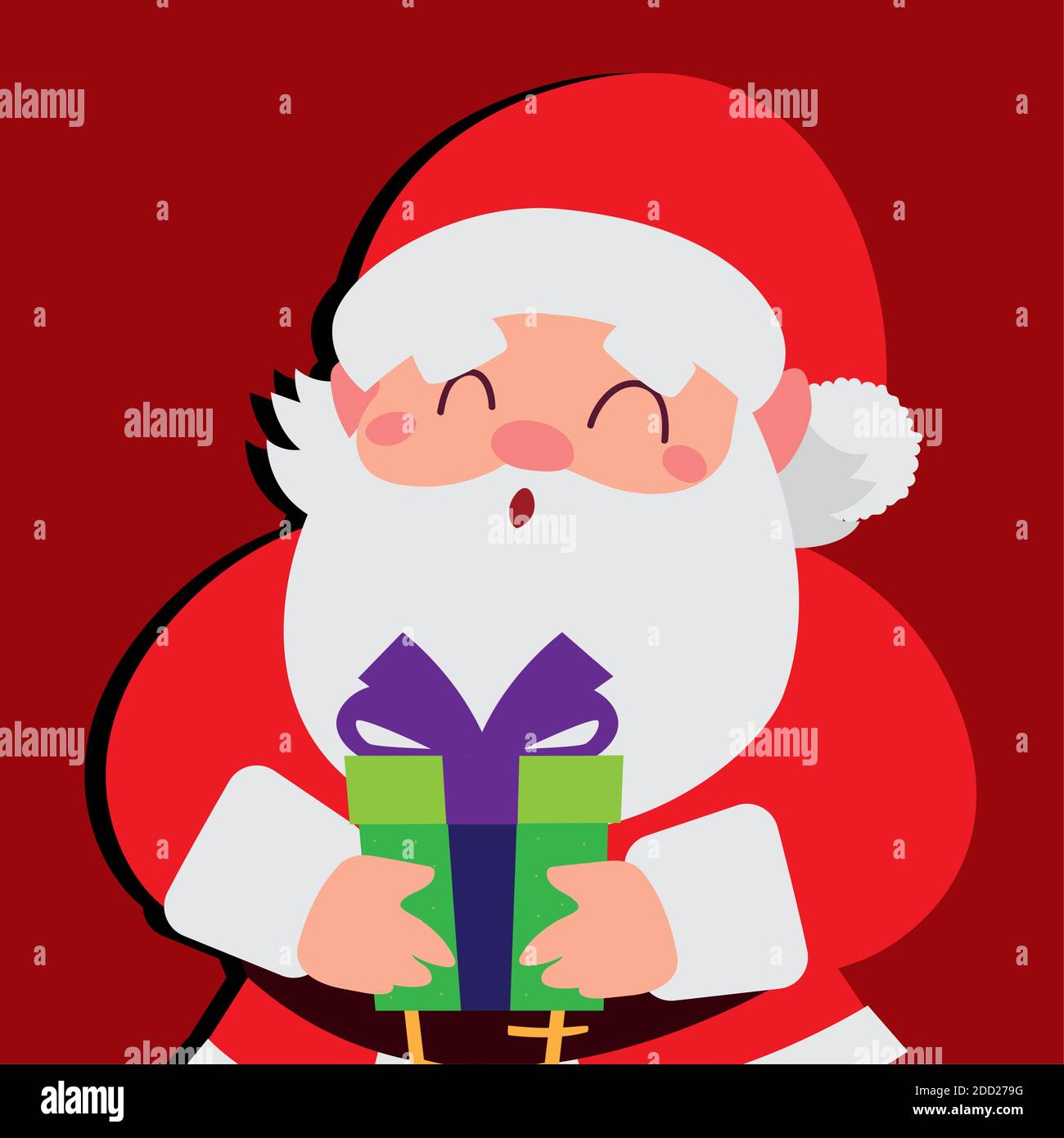 merry christmas cute santa claus with gift box decoration vector ...