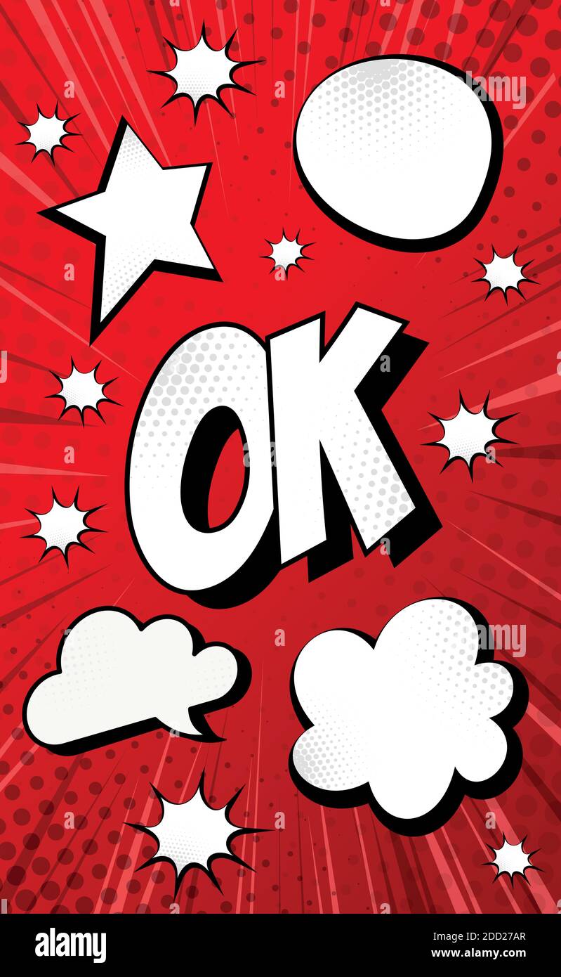 Red comic zoom with lines, dots and white elements - Vector ...