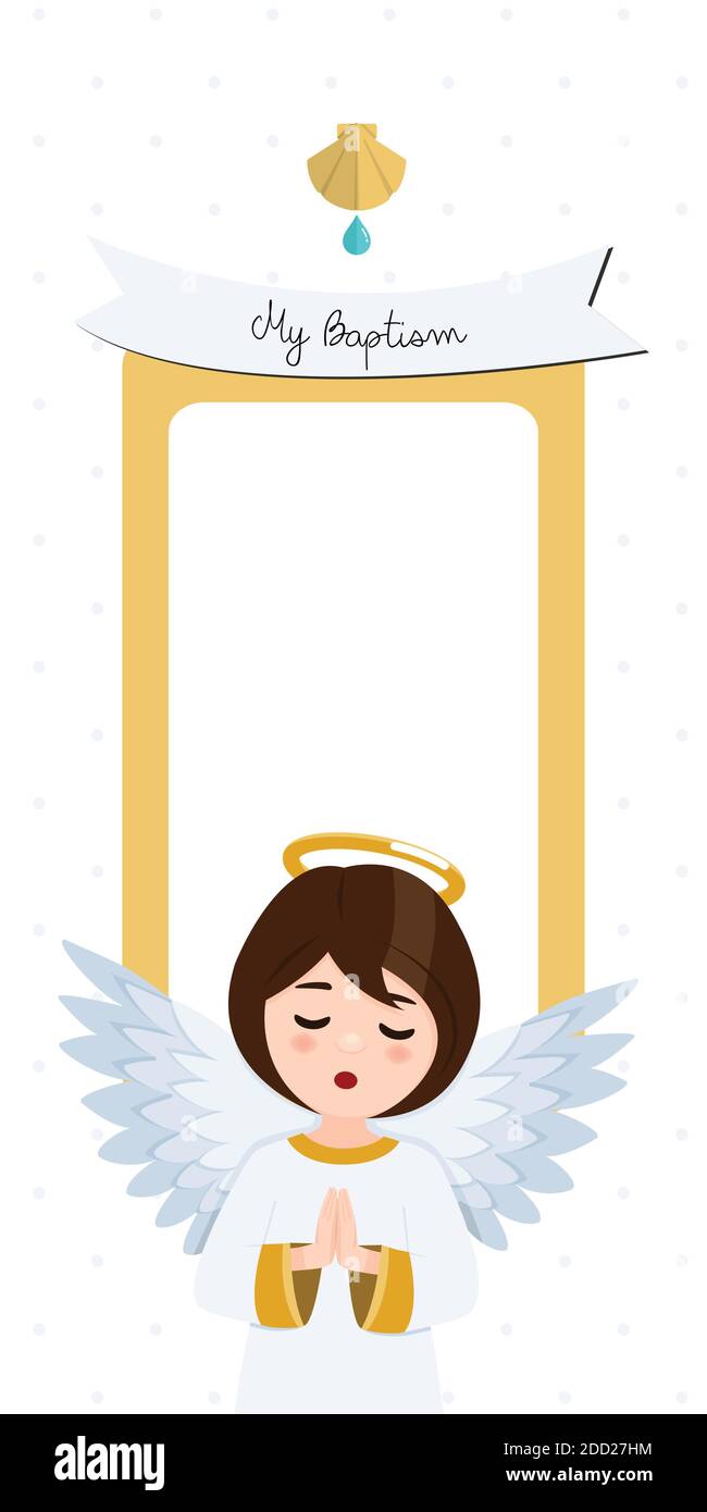 Praying angel. Baptism vertical invitation with message. Flat vector ...
