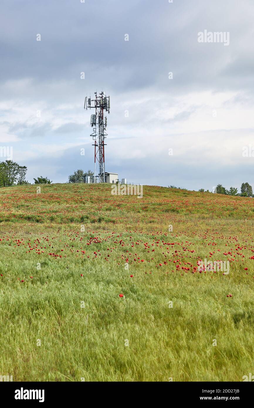 Transmitter towers on a hill Stock Photo - Alamy