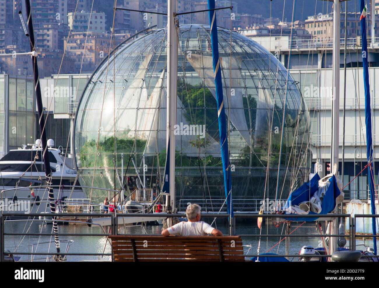 spherical structure in the port of Genoa known as the Biosfera ...
