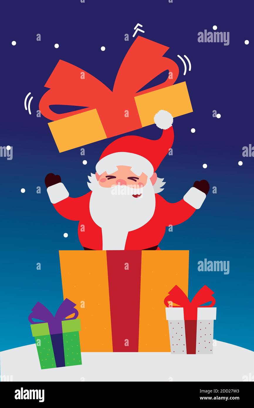 merry christmas, santa coming out gift in snow celebration decoration ...