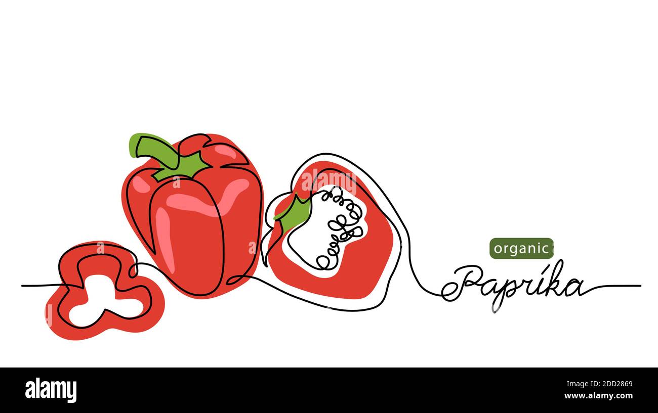 Paprika, bell pepper, red sweet pepper vector illustration. One line ...