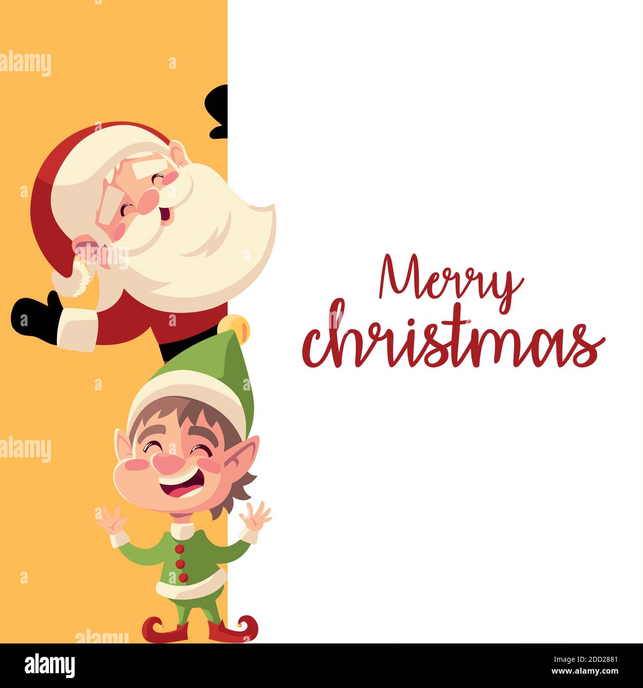merry christmas santa claus and helper greeting card vector ...