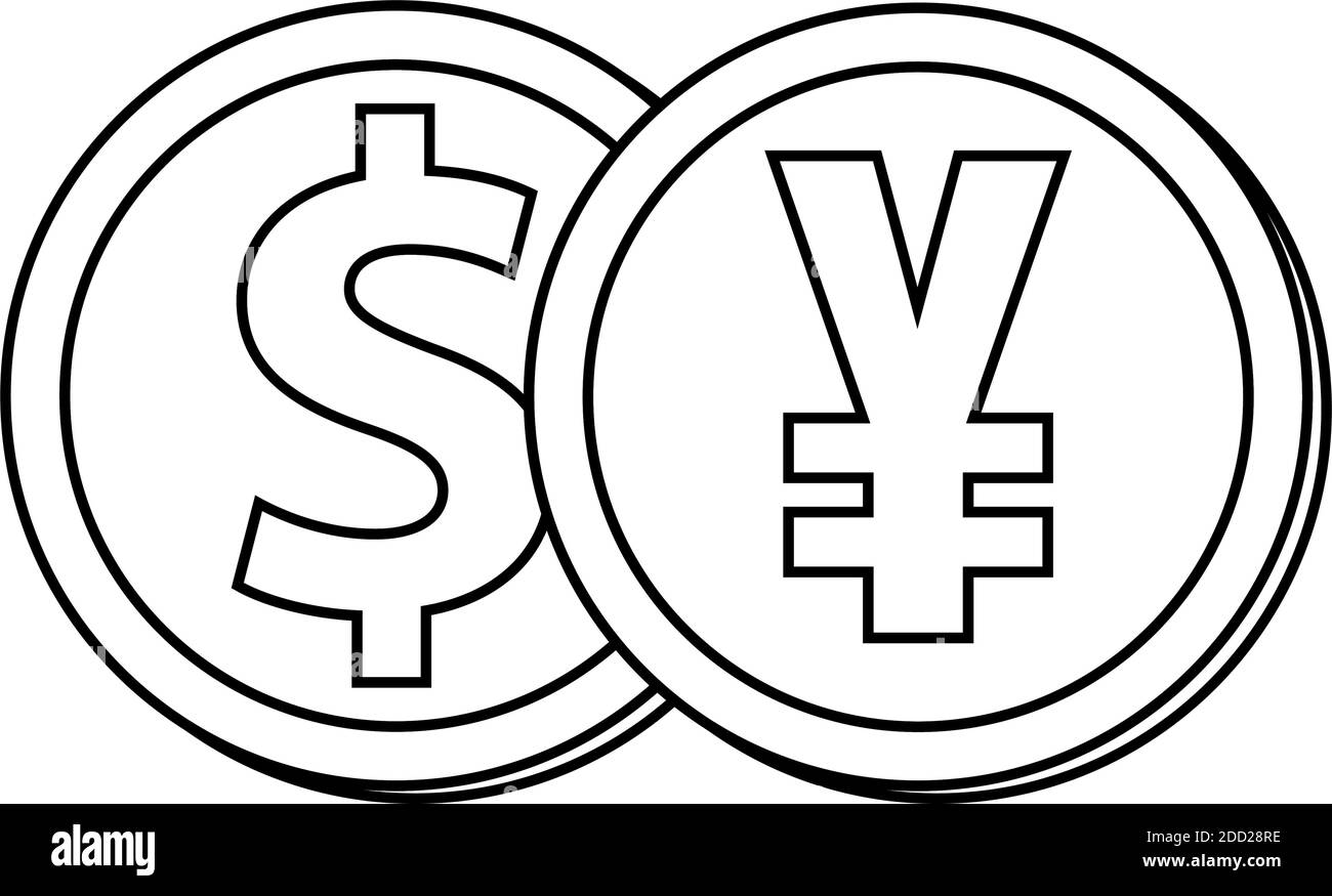 Isolated dollar yen coins draw in white background financial icon ...