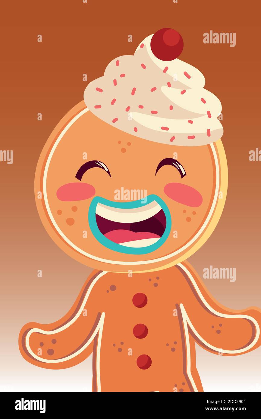 cute gingerbread man with cream in head cartoon vector illustration ...
