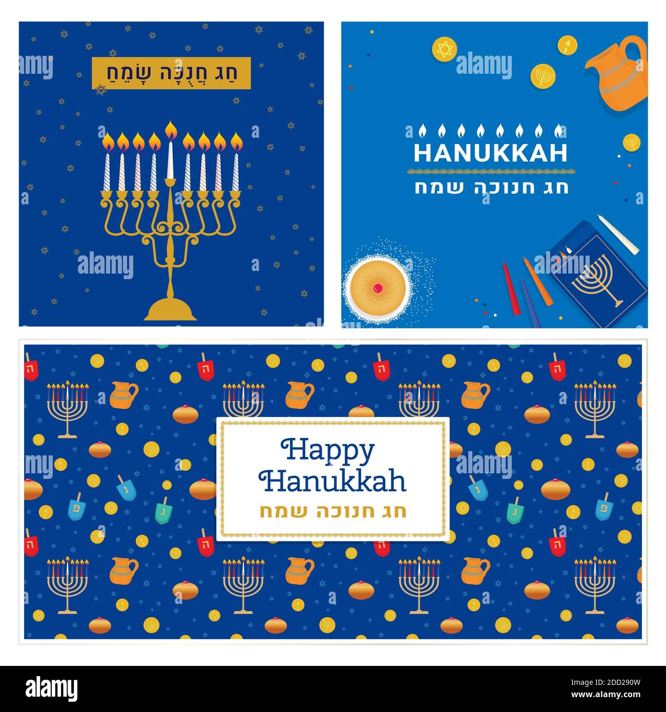 Happy Hanukkah, Jewish Festival of Lights Chanukkah holiday banners set ...
