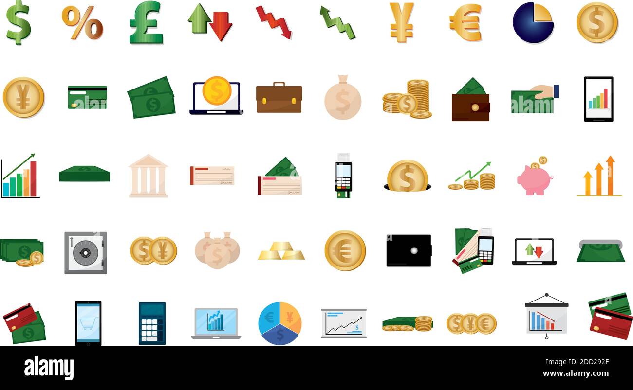 Isolated set group of financial icons in white background - Vector ...