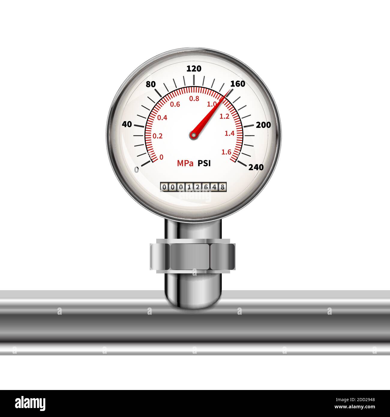Bright realistic manometer with glossy chrome pipe isolated in white ...