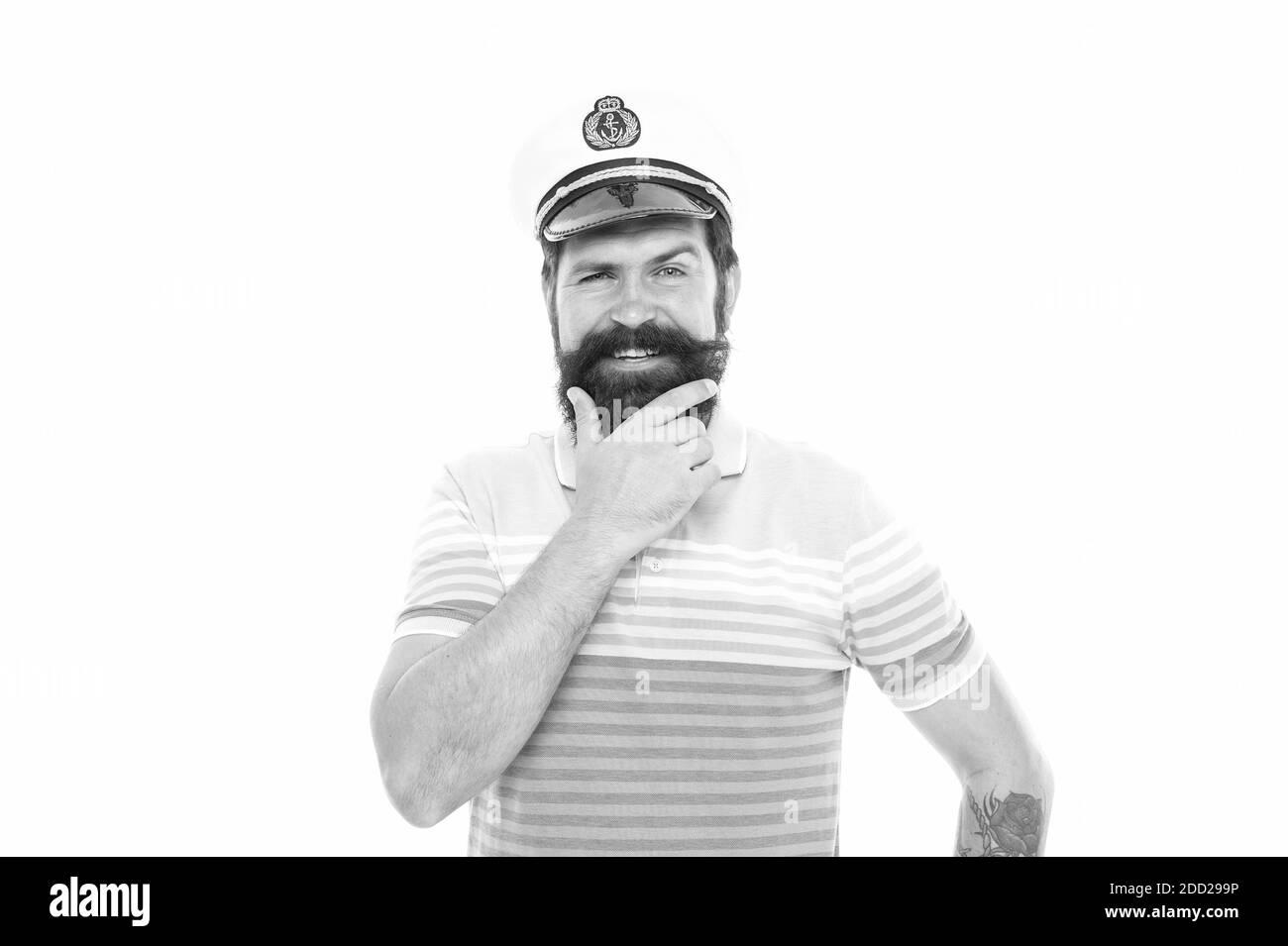 Beard rule. Happy sailor with hipster beard. Bearded man in navy ...