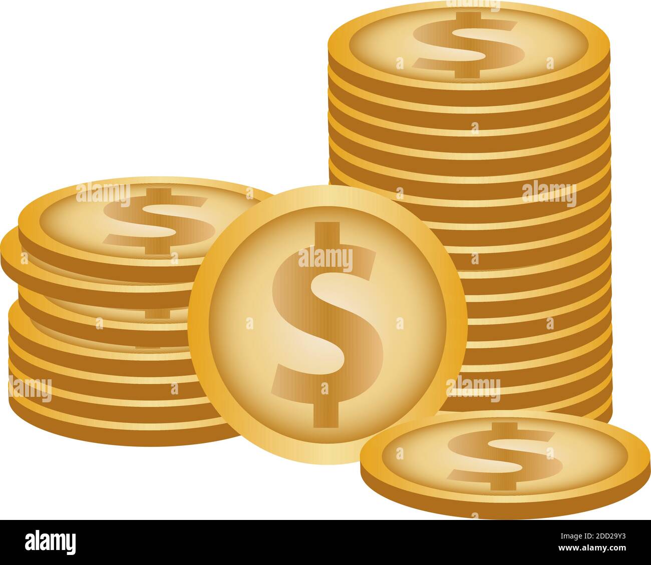 Isolated dollar coins gold in white background financial icon- Vector Stock Vector Image & Art ...