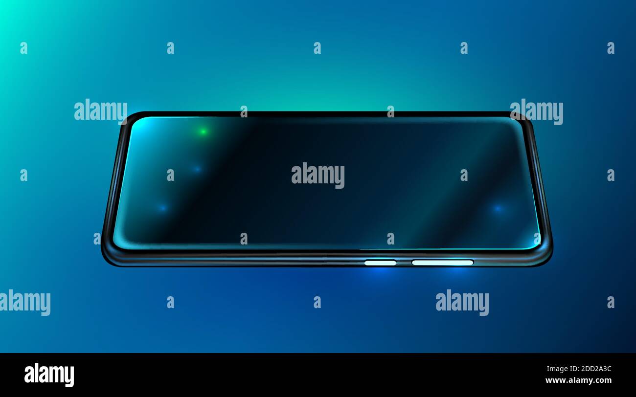Modern smartphone on dark blue background. Realistic isometric phone ...