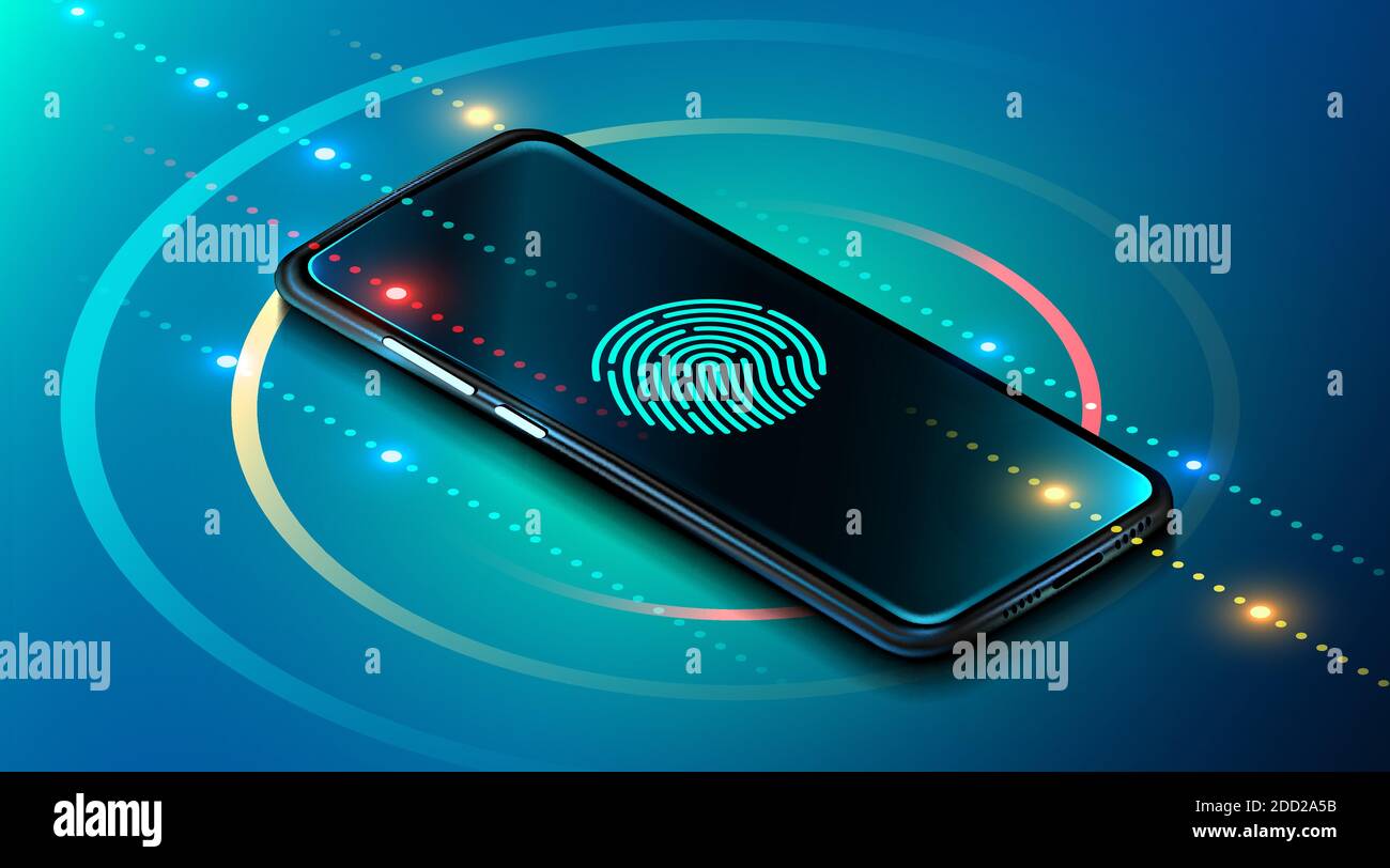 Mobile data security concept. Smartphone with fingerprint scanner ...