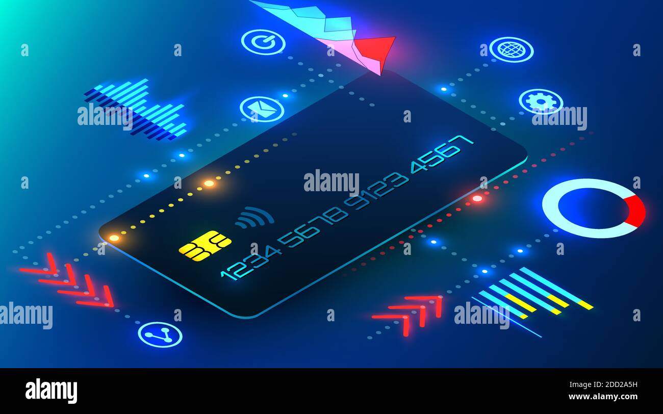 Banking credit card with infographics elements. Futuristic cyber style ...