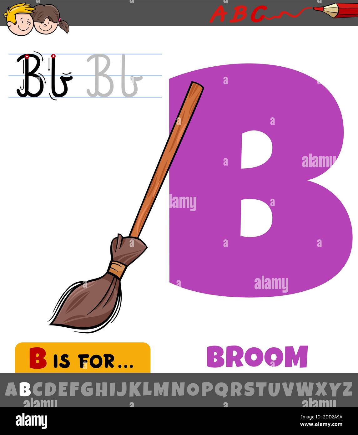 Educational cartoon illustration of letter B from alphabet with broom ...