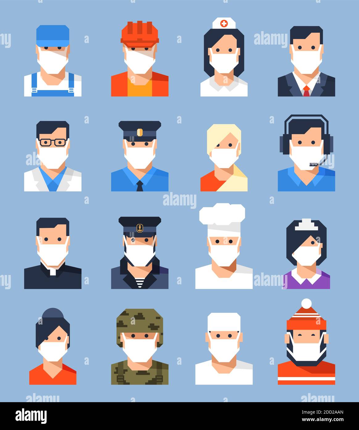 Face avatars in mask. New normal - people of different professions ...