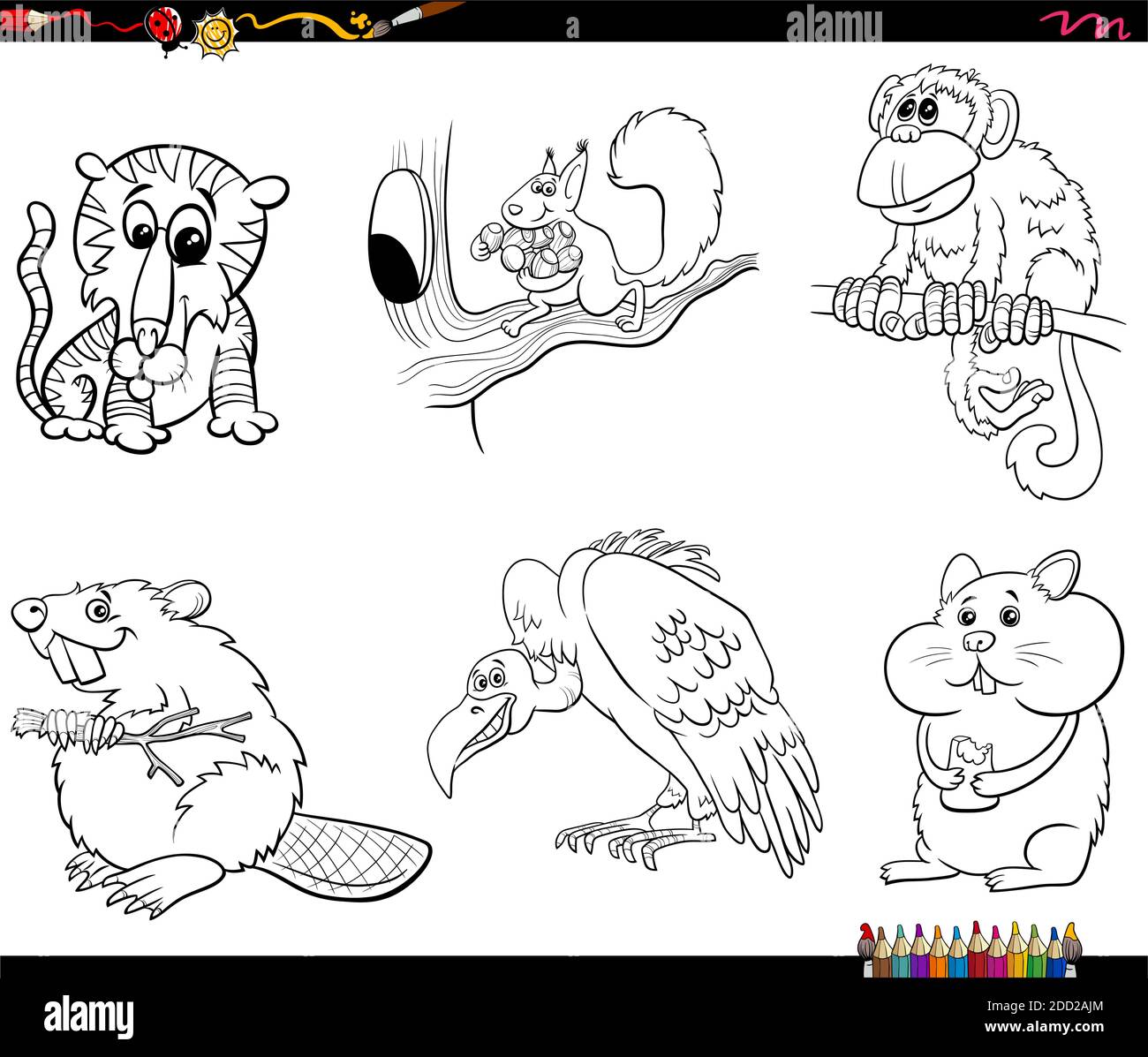 Black and white cartoon illustration of animals species comic ...