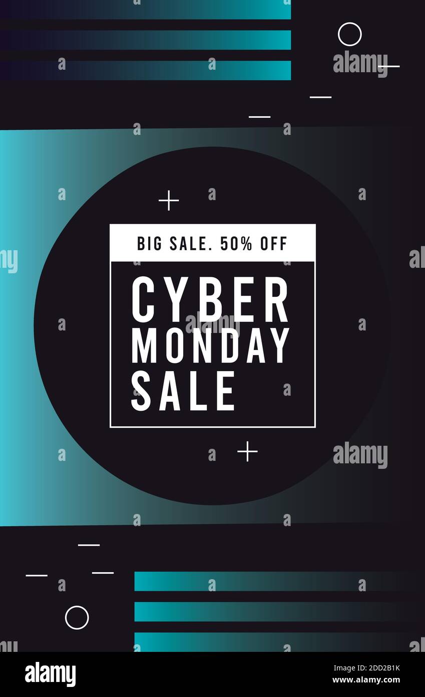 cyber monday sale poster with circular frame vector illustration design ...