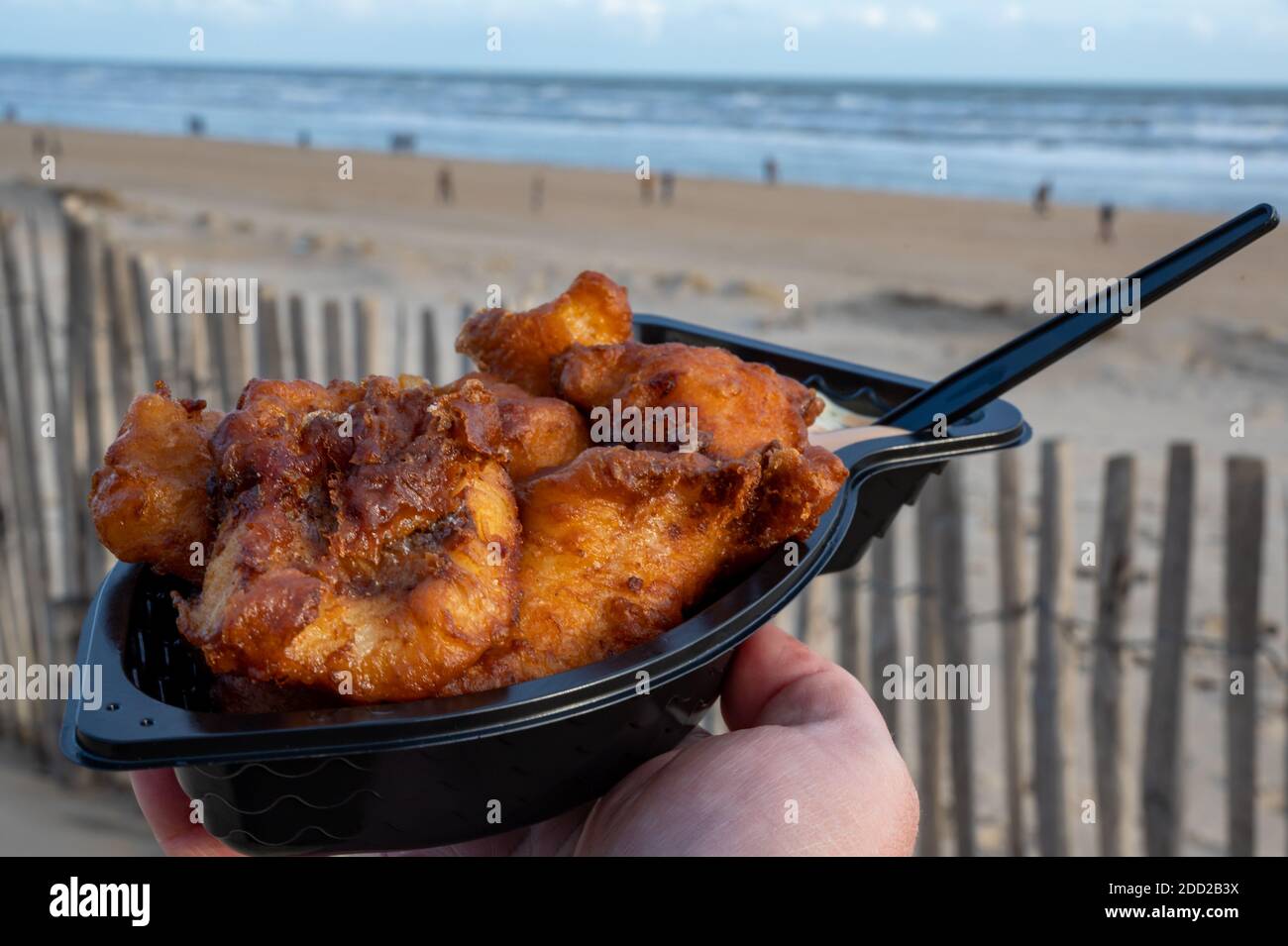 Dutch street seafood, deep fried cod fish fillet with garlic sauce ...