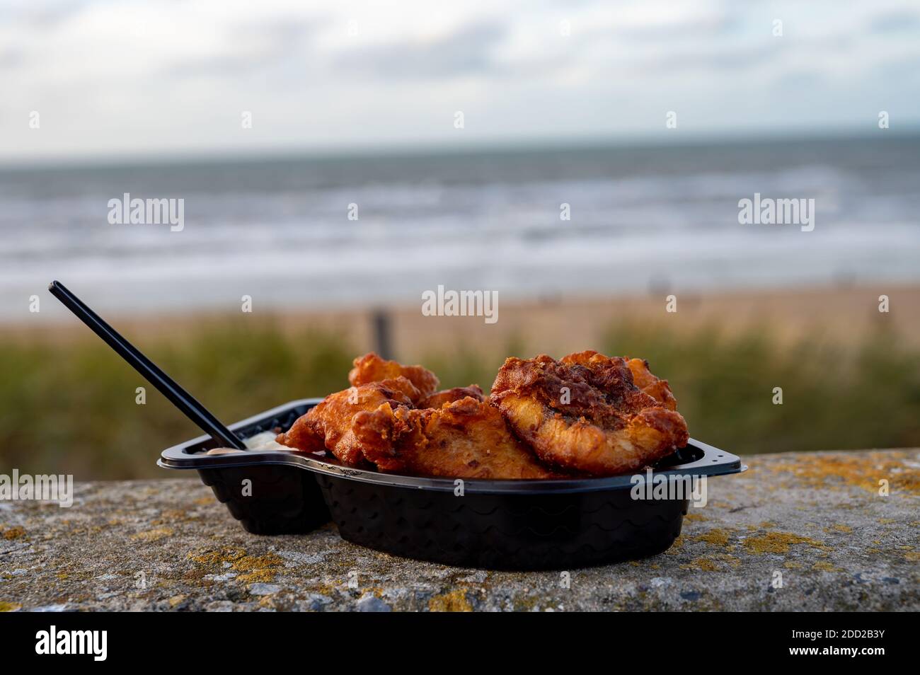 Dutch street seafood, deep fried cod fish fillet with garlic sauce ...
