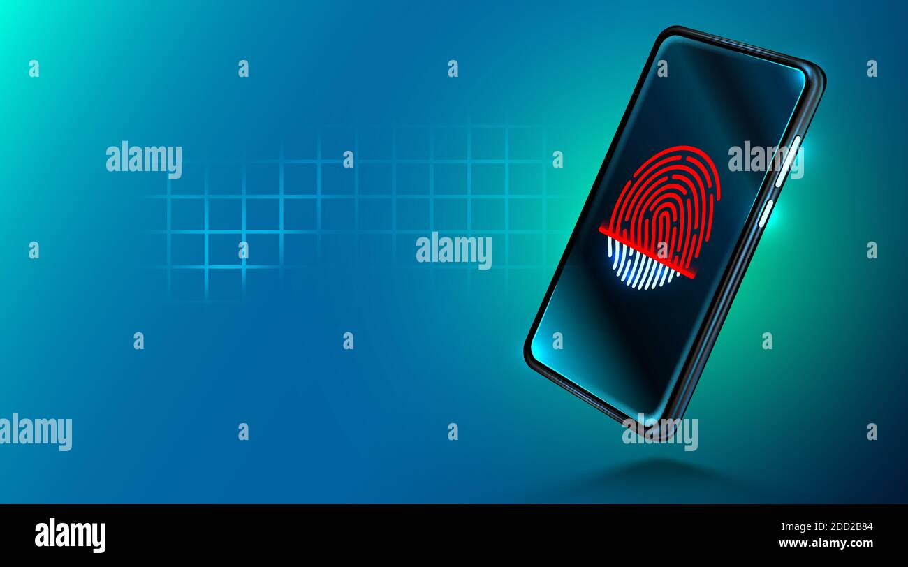 Mobile Data Security Concept Smartphone With Fingerprint Scanner Internet Security