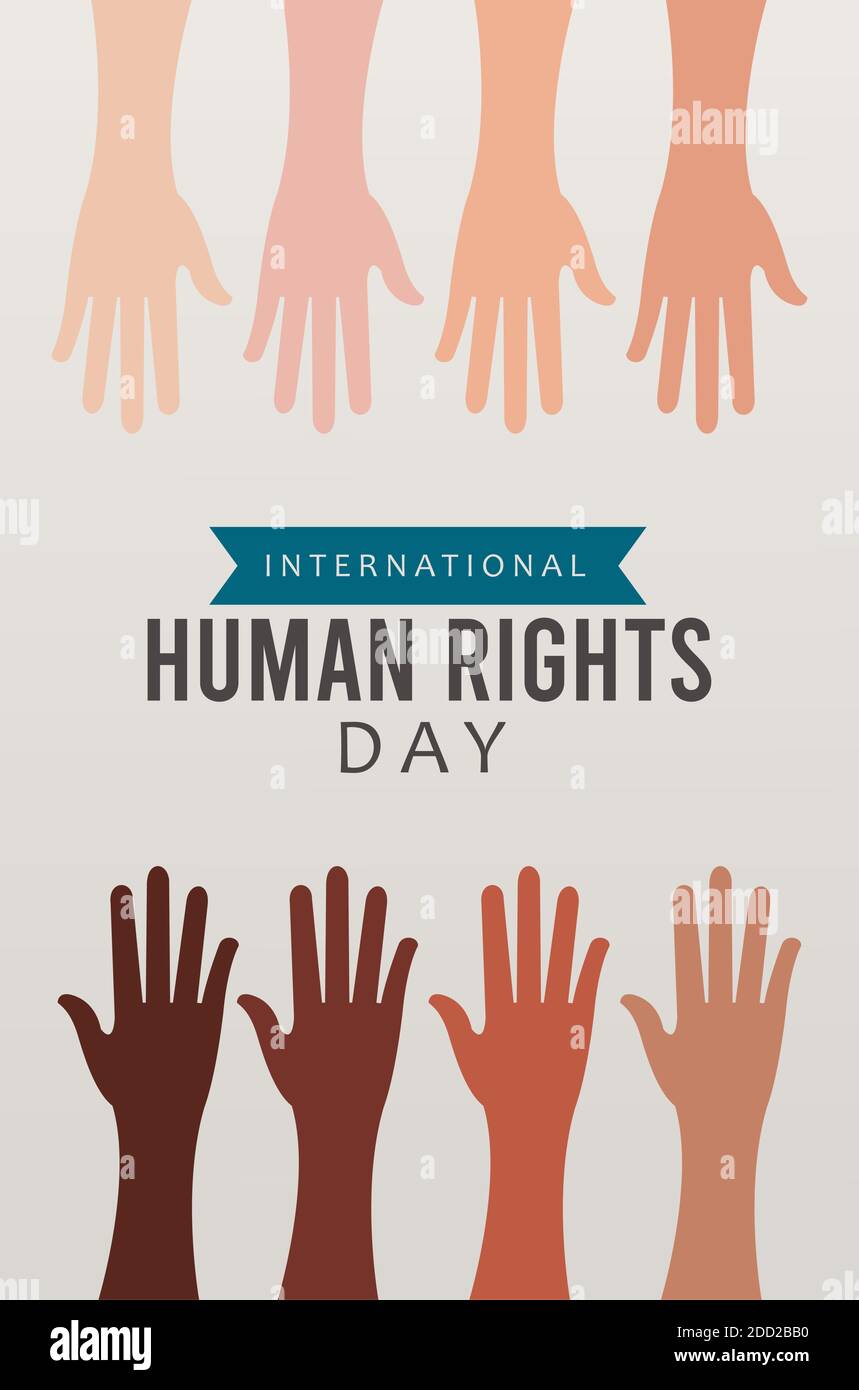 human rights day poster with interracial hands up vector illustration ...