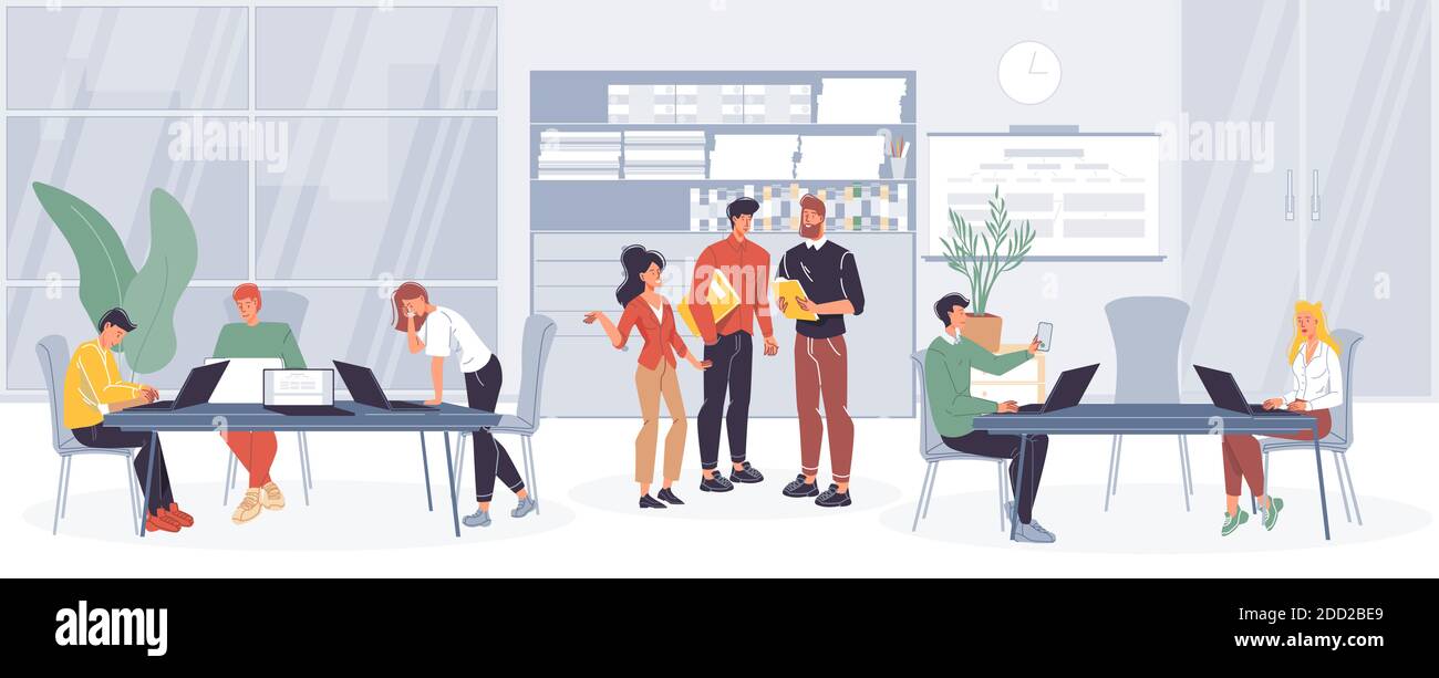 Workflow of business people flat vector illustration concept Stock ...