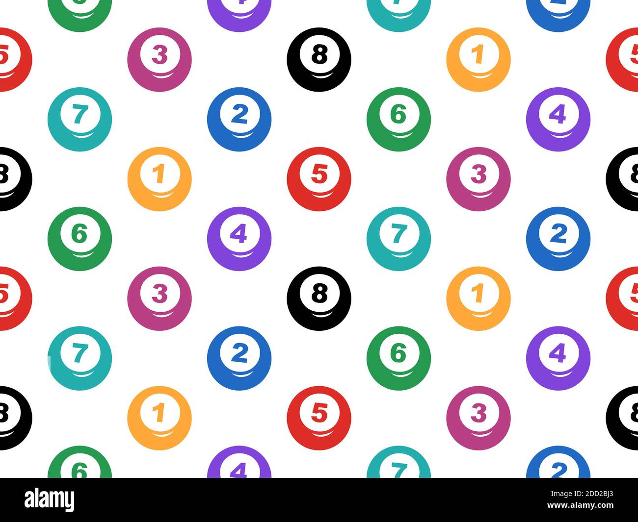 Fun hand drawn pool game all balls seamless pattern on green cloth ...