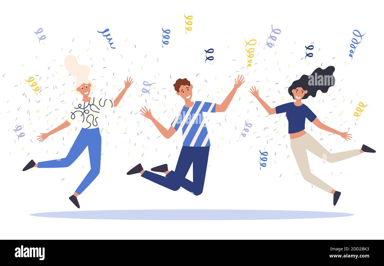 Group of happy jumping or dancing young people. Concept of celebration ...