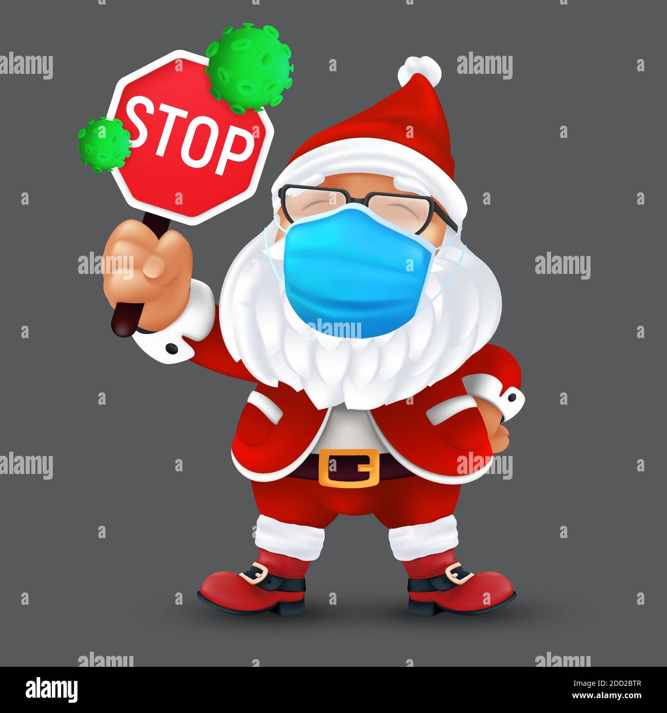 Cute Santa Claus wearing a surgical protective face mask and holding a ...