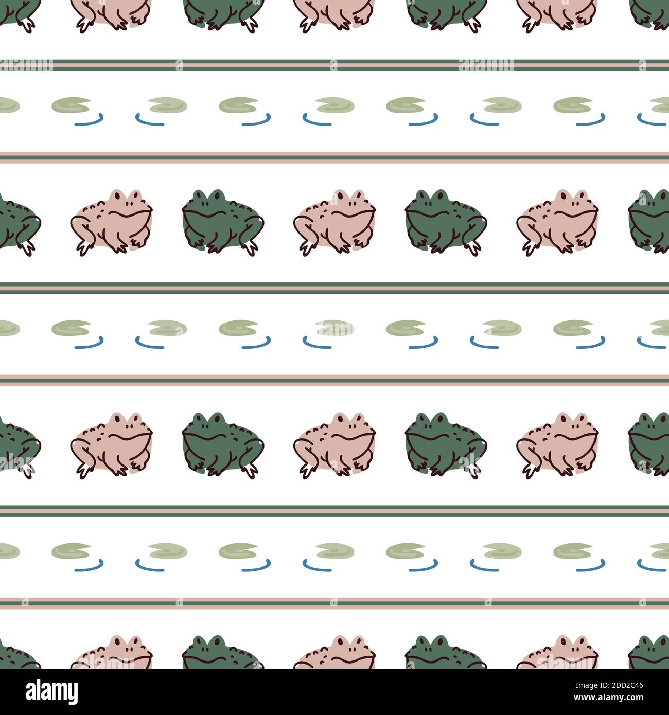 Cute frog on lily pad vector pattern. Wildlife pond amphibian home ...