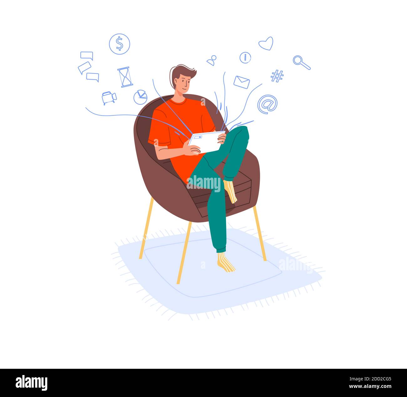 Flat cartoon character surfing internet, vector illustration concept ...