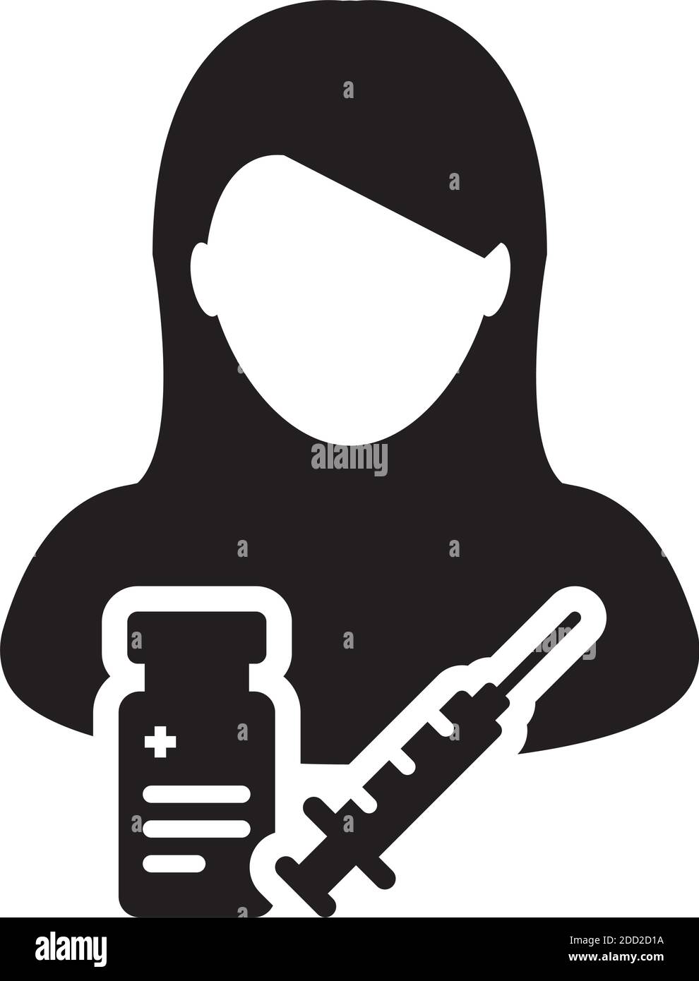 Immunization icon vector with vaccine syringe female user person ...