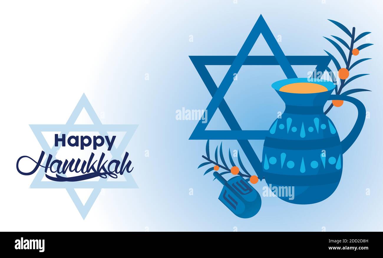 happy hanukkah celebration with jewish star and teapot vector ...