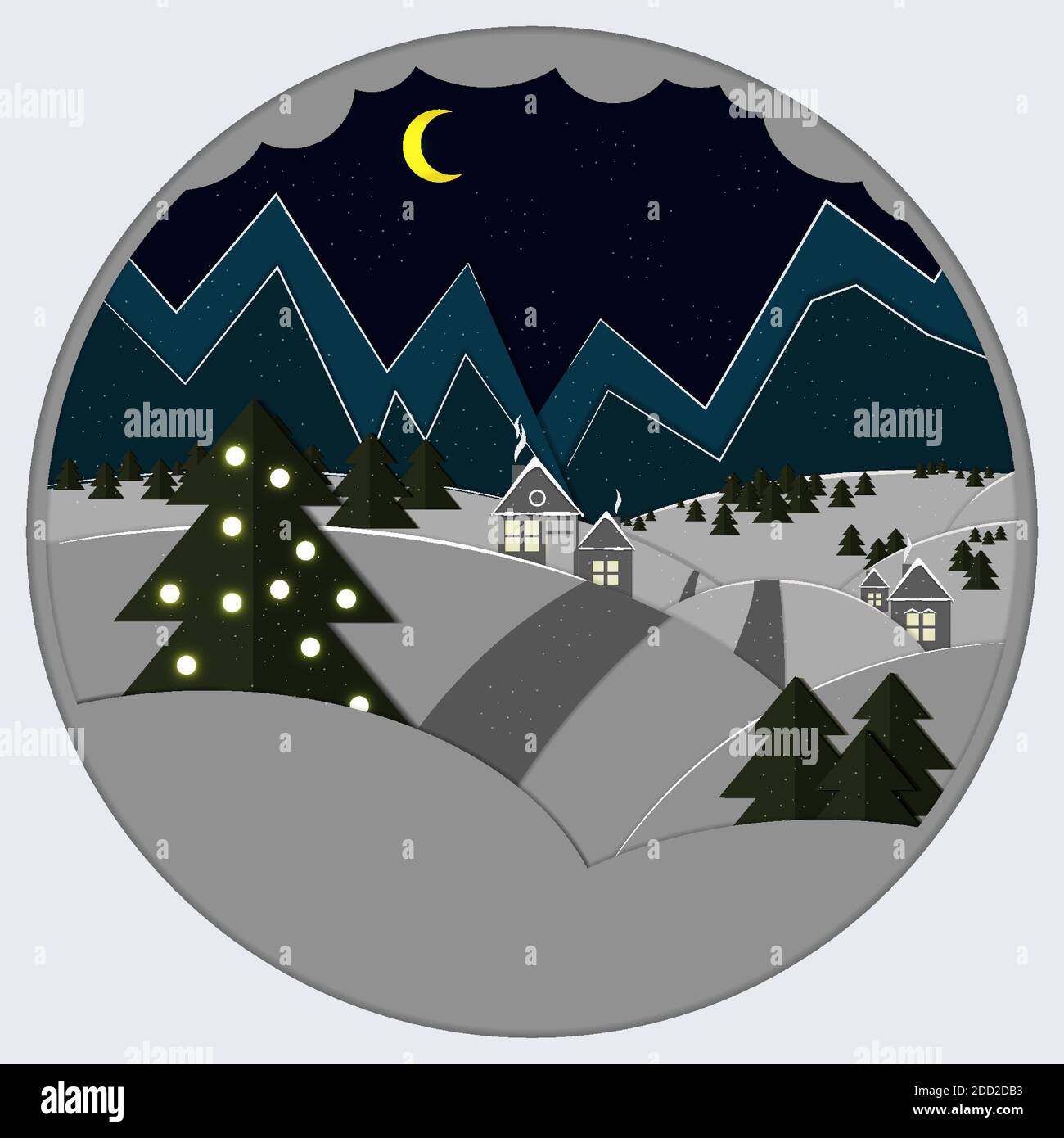 Christmas night rural scene in the paper cut technique. Christmas and ...