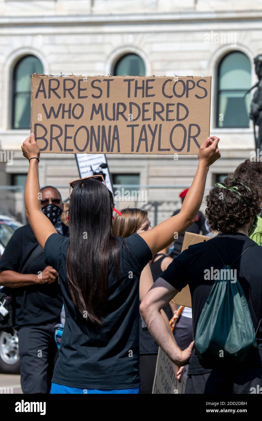 St. Paul, Minnesota. Make America rally and march. Protest to arrest ...