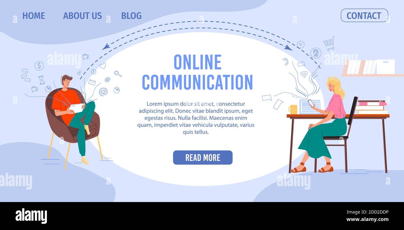 Flat cartoon character surfing internet, vector illustration concept ...