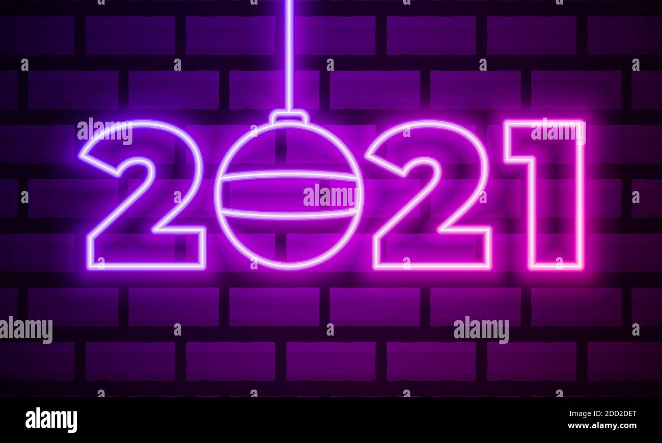 2021 Neon Text. 2021 New Year Design template. Light Banner. Vector ...
